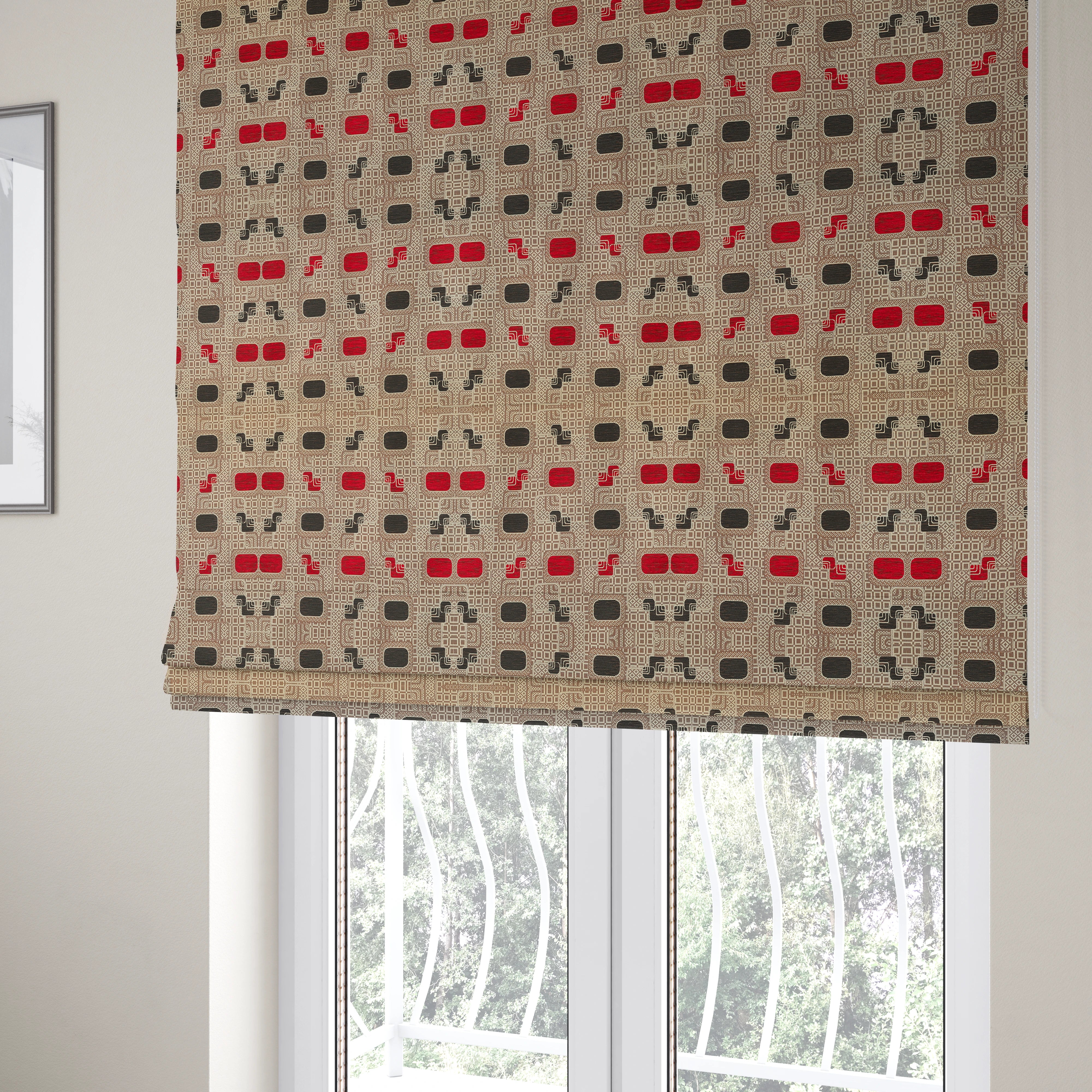 Carousel Geometric Pattern Collection Black Red Colour Woven Chenille ...