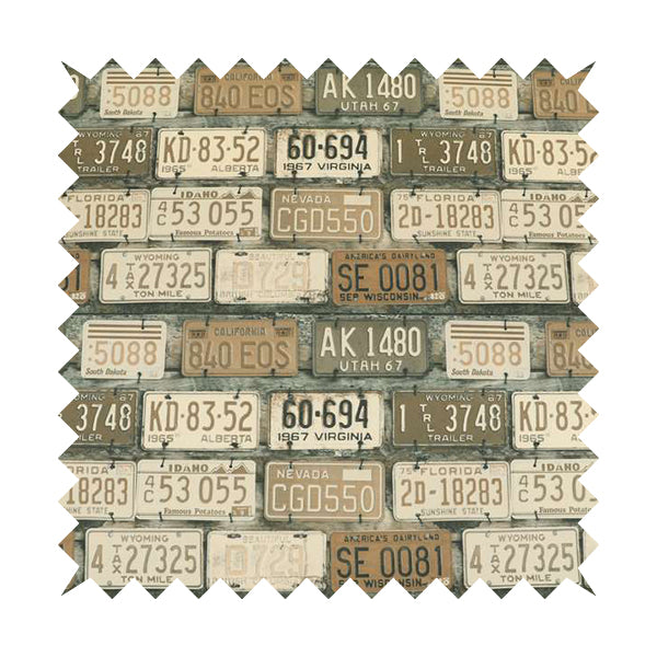 Freeway US Car License Number Plate Inspired Pattern Brown Colour Prin ...