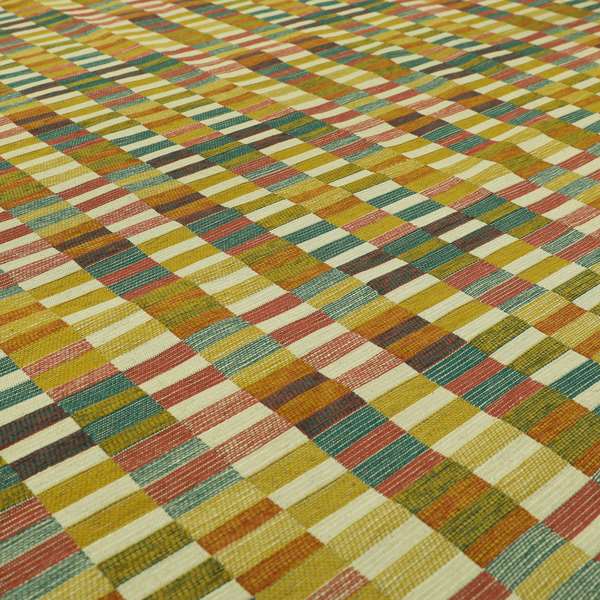 Multicoloured Brick Block Geometric Pattern Chenille Furnishing Uphols ...